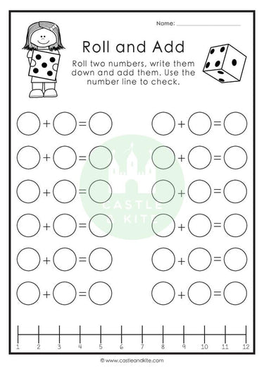 Roll and Add Dice Worksheet – Castle & Kite